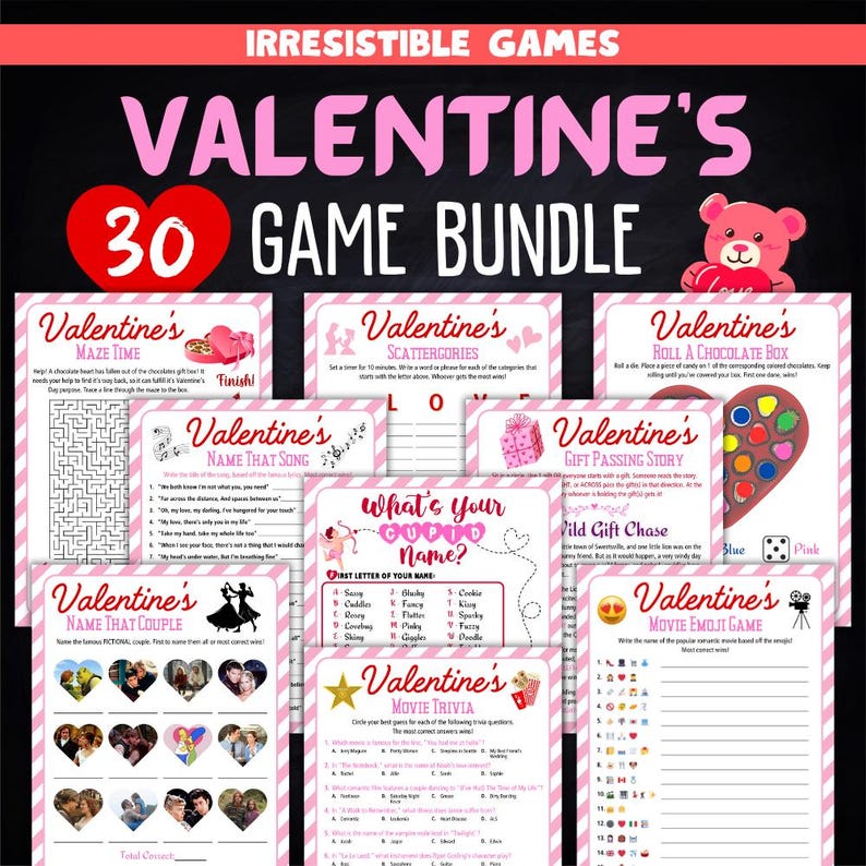 Valentine's Game Bundle for Kids and Adults | Family Valentine's Trivia ...