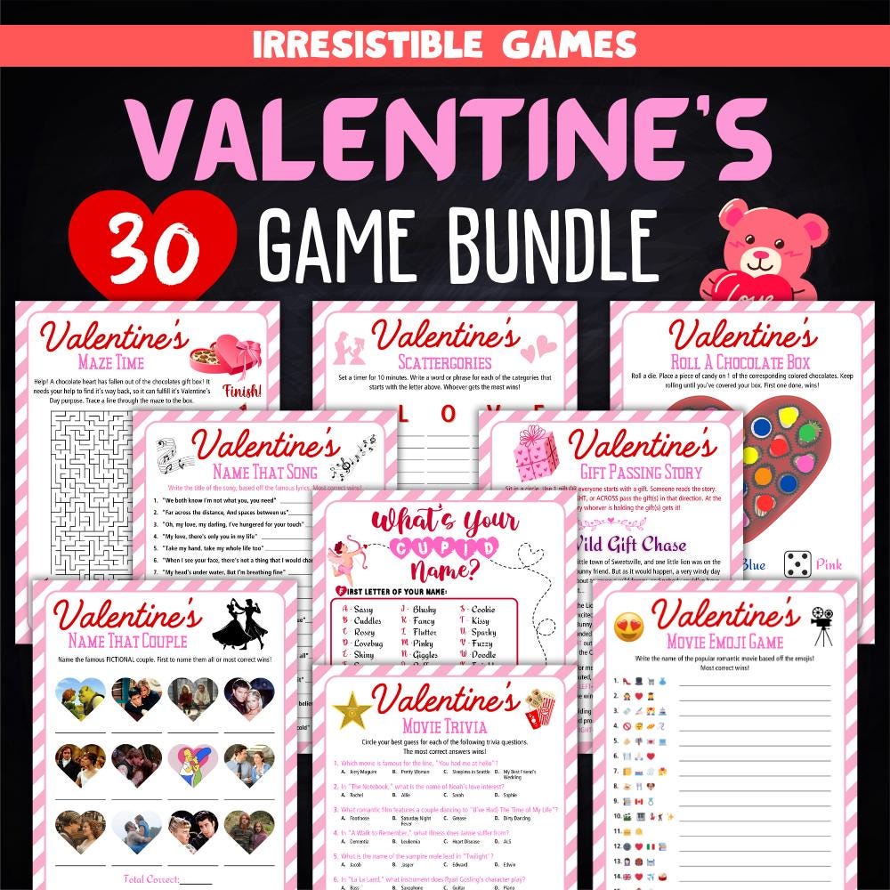 Valentine's Game Bundle for Kids and Adults | Family Valentine's Trivia ...