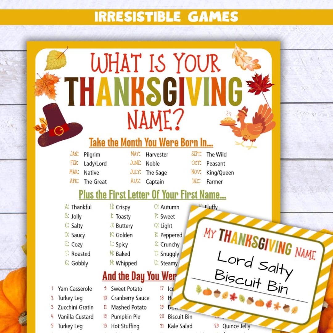 What's Your Thanksgiving Name Game and Name Tags | Thanksgiving Name ...