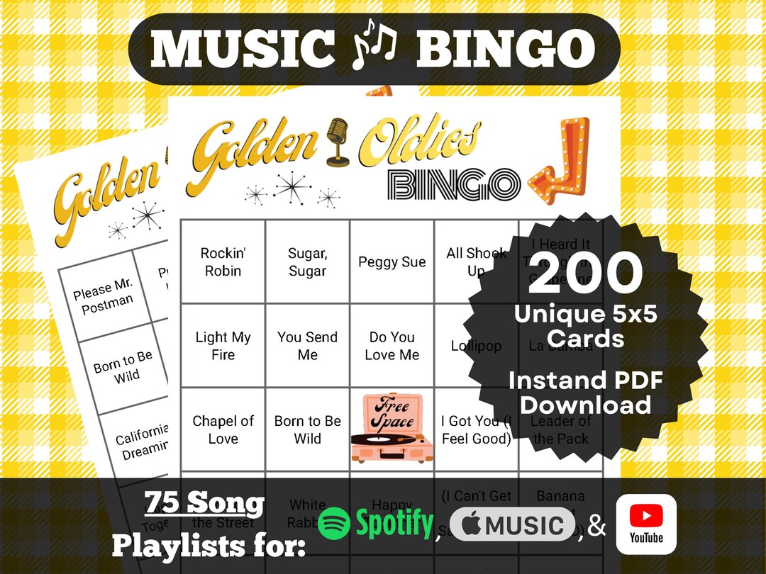 Music Bingo: Golden Oldies Bingo. 50's and 60's Classic Songs. 200 ...
