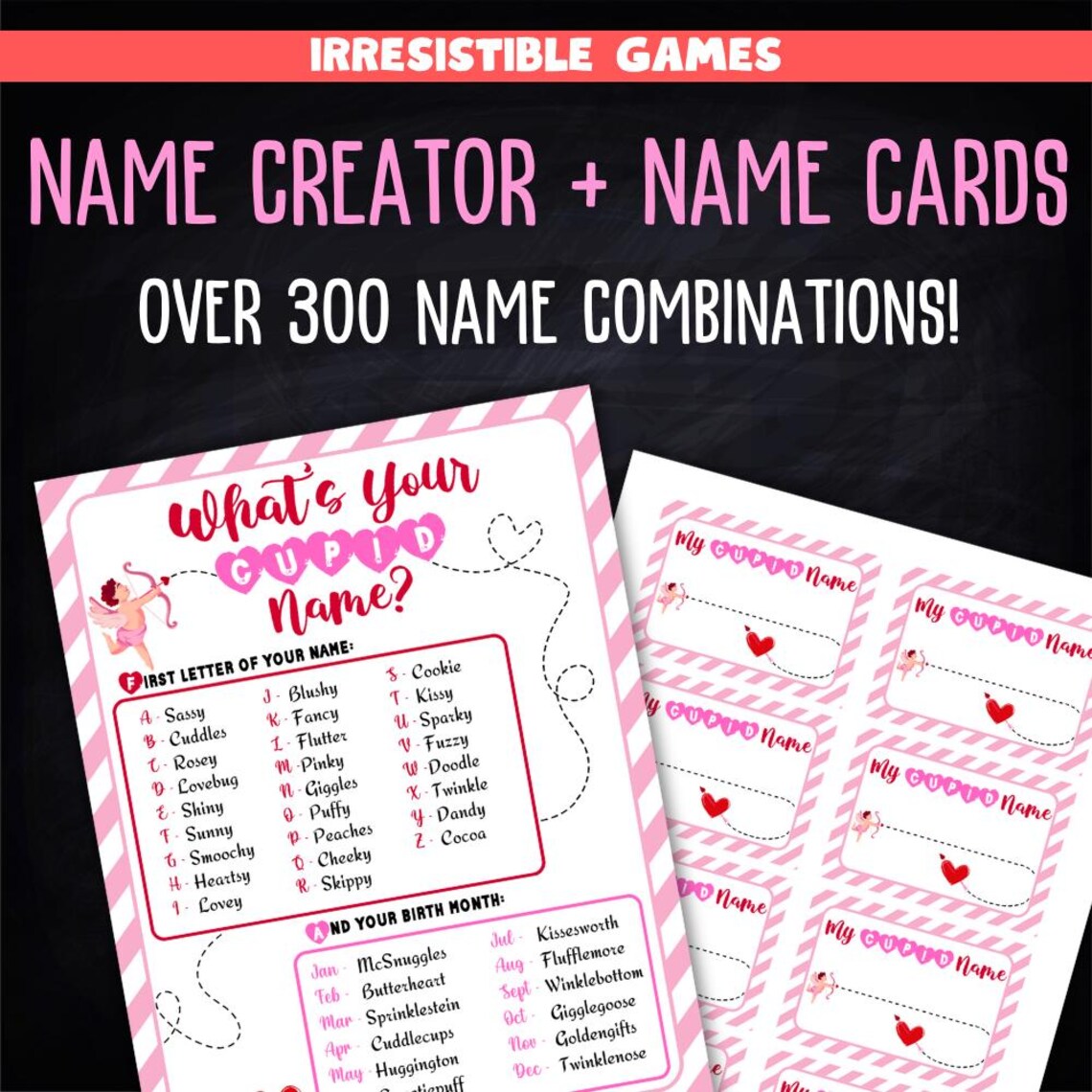 Valentine's What's Your Cupid Name Game + Name Tags | Galentine's Name ...