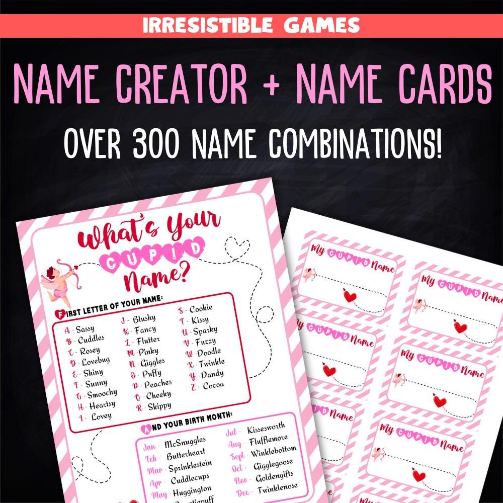 Valentine's What's Your Cupid Name Game + Name Tags | Galentine's Name ...