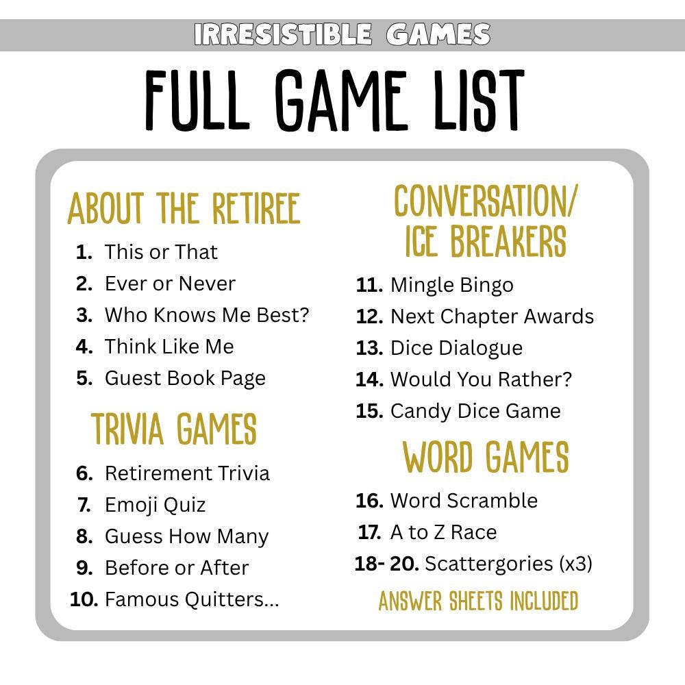 Editable Retirement Game Bundle | Printable Retirement Party Games ...