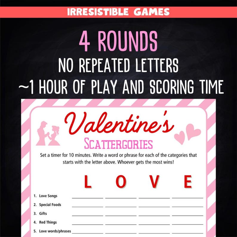 Valentine's Scattergories Games | Galentine's Word Games | Valentine's ...