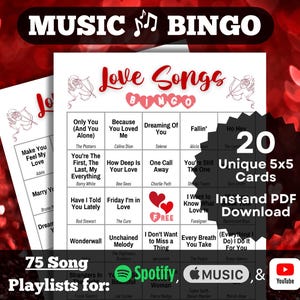 Love Songs Bingo | Valentine's Day Bingo Cards | Galentine's Day and ...