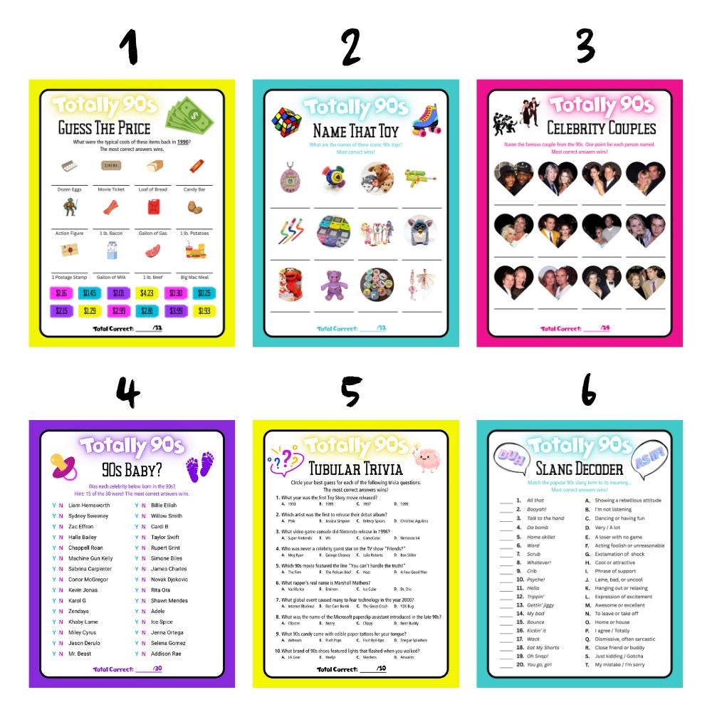 90s Game Bundle | Printable 90s Trivia Games | 90's Party Games and ...