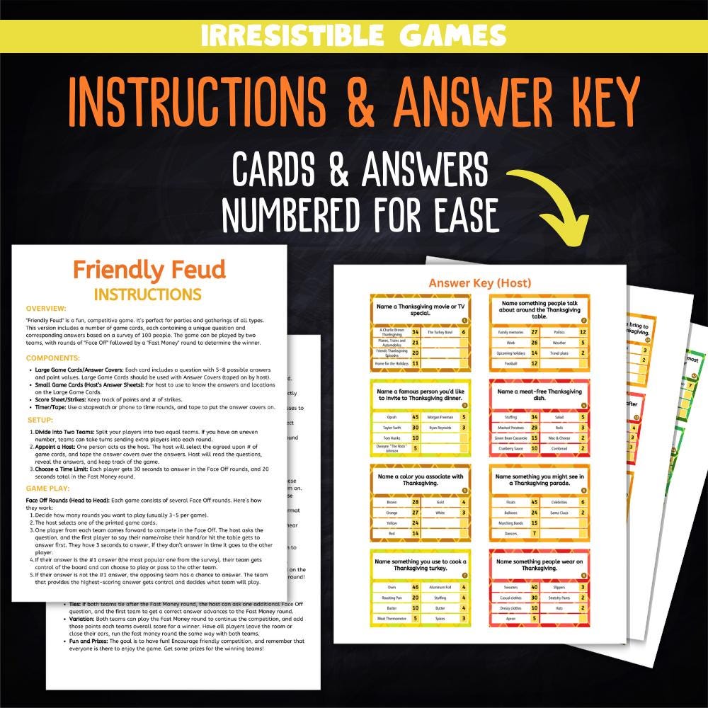 Thanksgiving Friendly Feud Game | Friendsgiving Friends Feud | Holiday ...