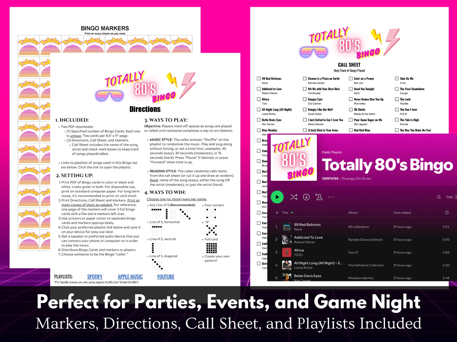 Music Bingo: Totally 80s Bingo. 50 Card Set. Instant PDF Download ...
