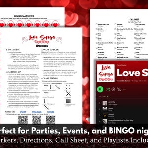 Love Songs Bingo | Valentine's Day Bingo Cards | Galentine's Day and ...