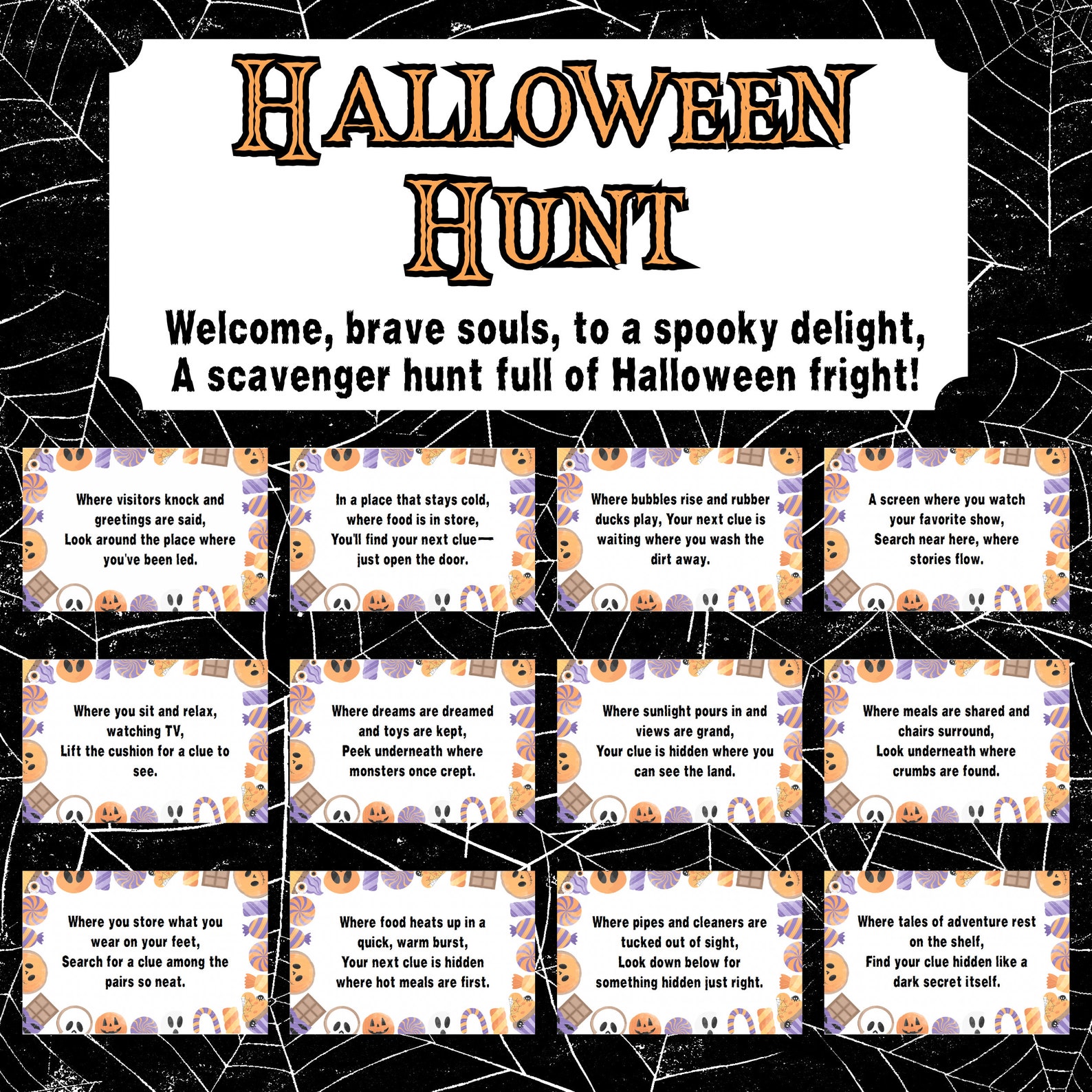 Indoor Halloween Kids Scavenger Hunt. 12 Clues Included With This ...