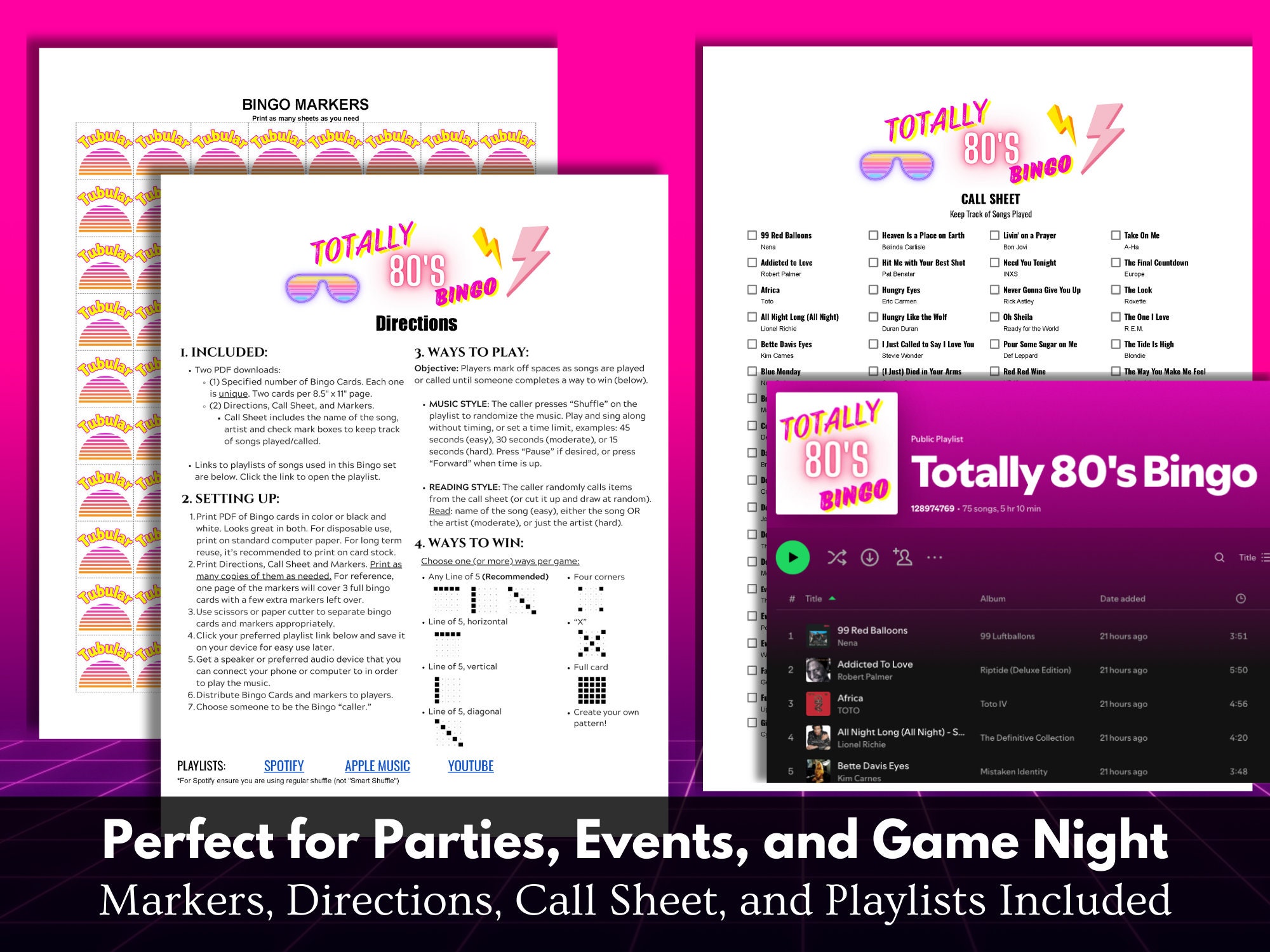 Music Bingo: Totally 80s Bingo. 100 Card Set. Instant PDF Download ...