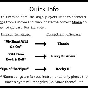 Music Bingo: Famous Movie Songs (movie Bingo, 300 Card Set, Instant PDF ...