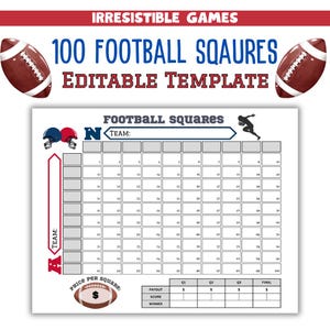 Football Squares Editable Template, 100 Super Big Game Squares ...