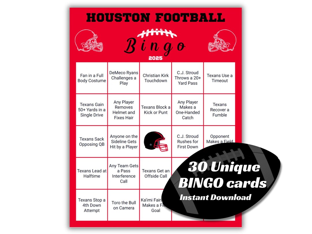 2025 Houston Football Bingo | Go Texans | 30 Unique Cards | Instant ...