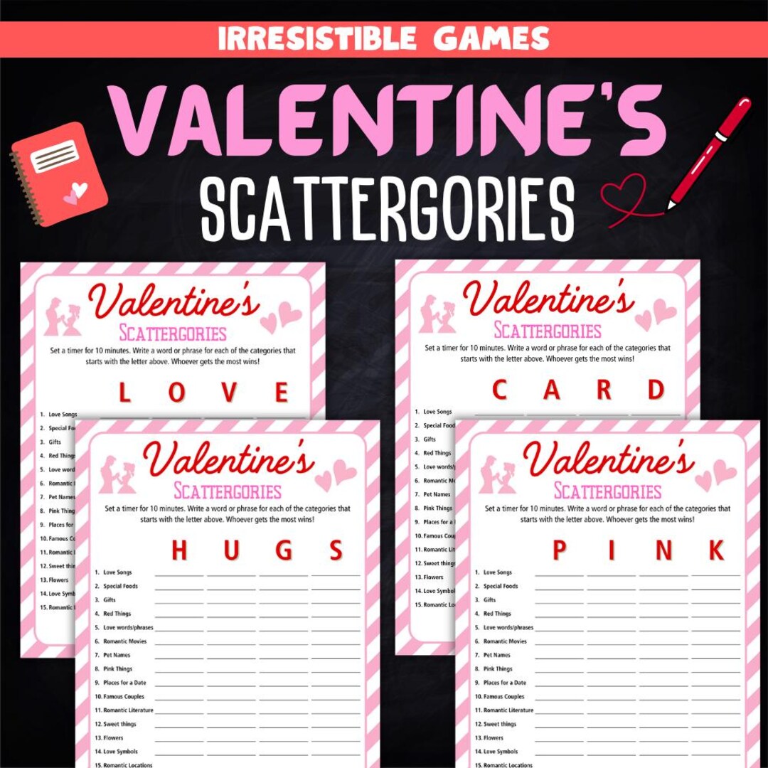 Valentine's Scattergories Games | Galentine's Word Games | Valentine's ...