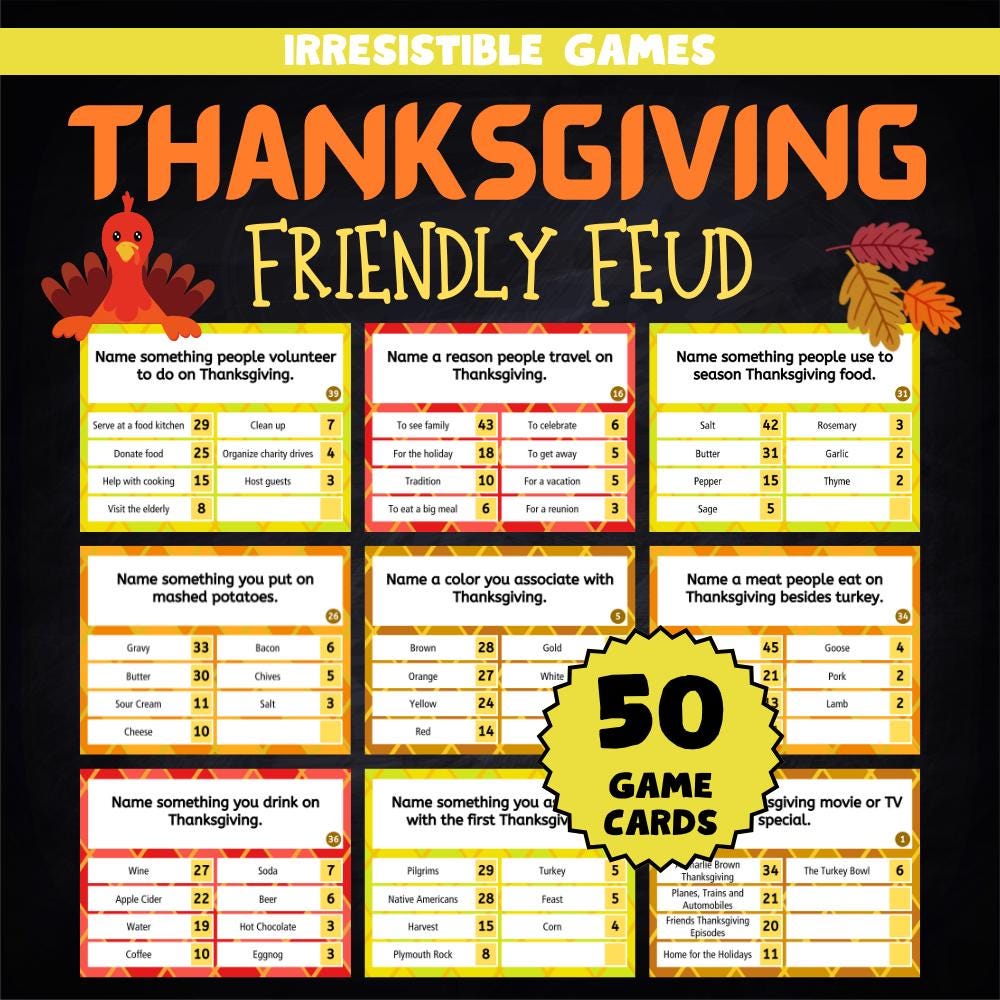 Thanksgiving Friendly Feud Game | Friendsgiving Friends Feud | Holiday ...