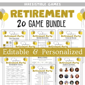 Editable Retirement Game Bundle | Printable Retirement Party Games ...