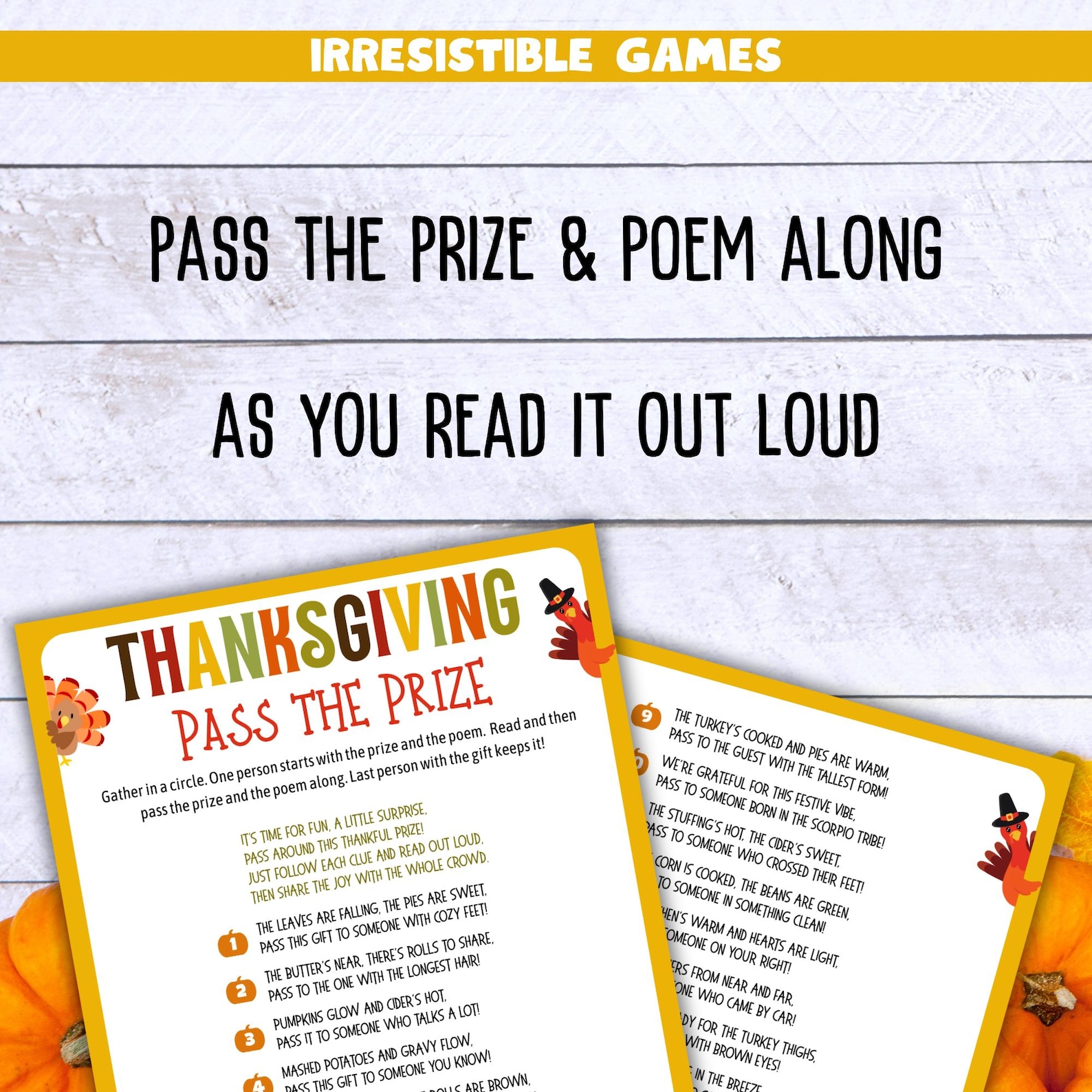 Thanksgiving Pass the Prize, Gift Passing Game, Pass the Gift Poem ...