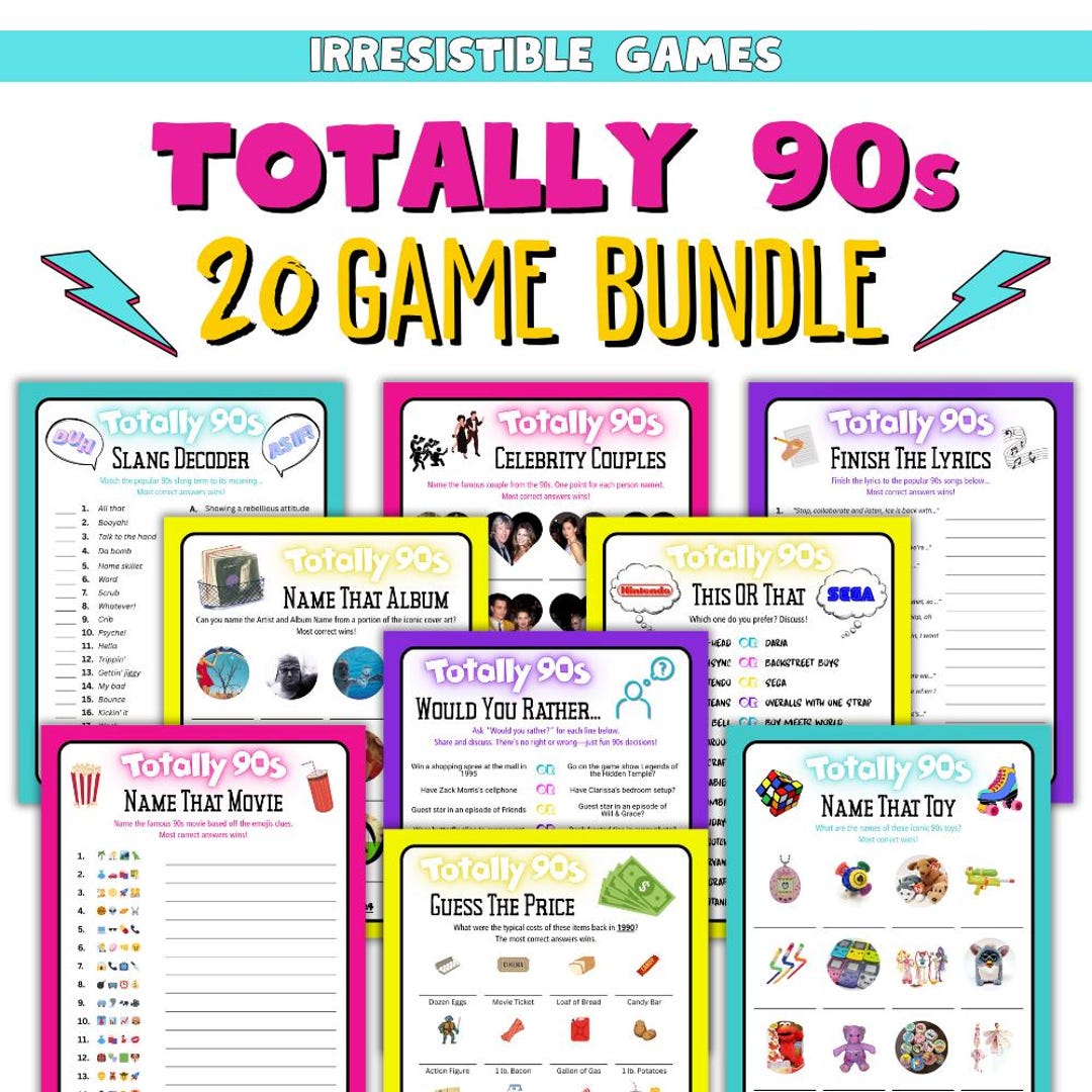90s Game Bundle | Printable 90s Trivia Games | 90's Party Games and ...