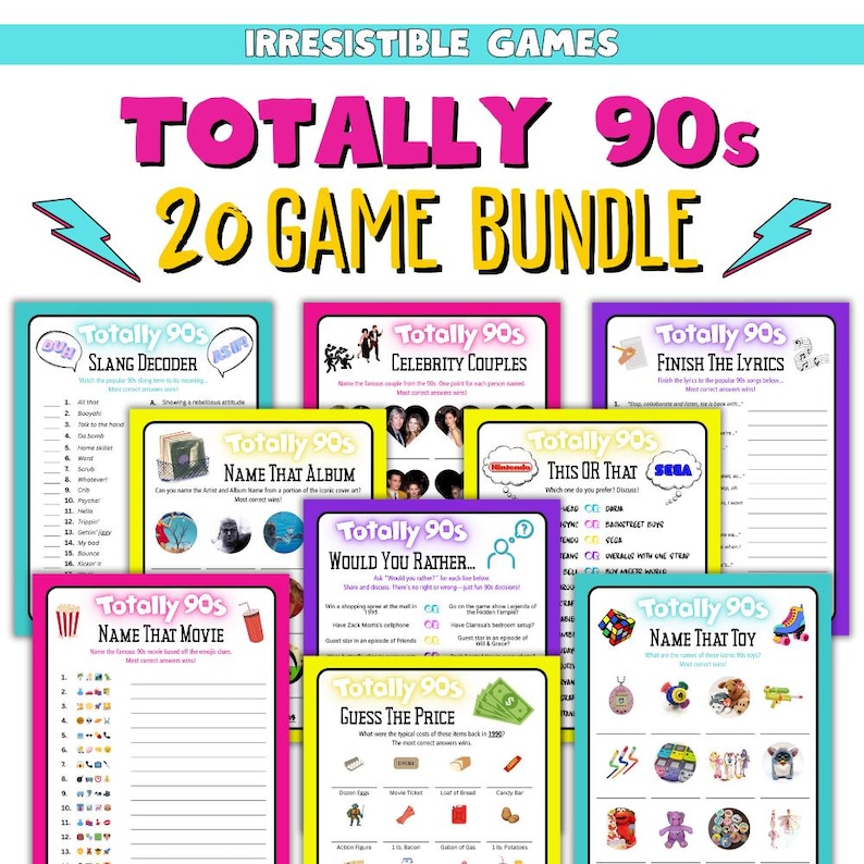 90s Game Bundle | Printable 90s Trivia Games | 90's Party Games and ...