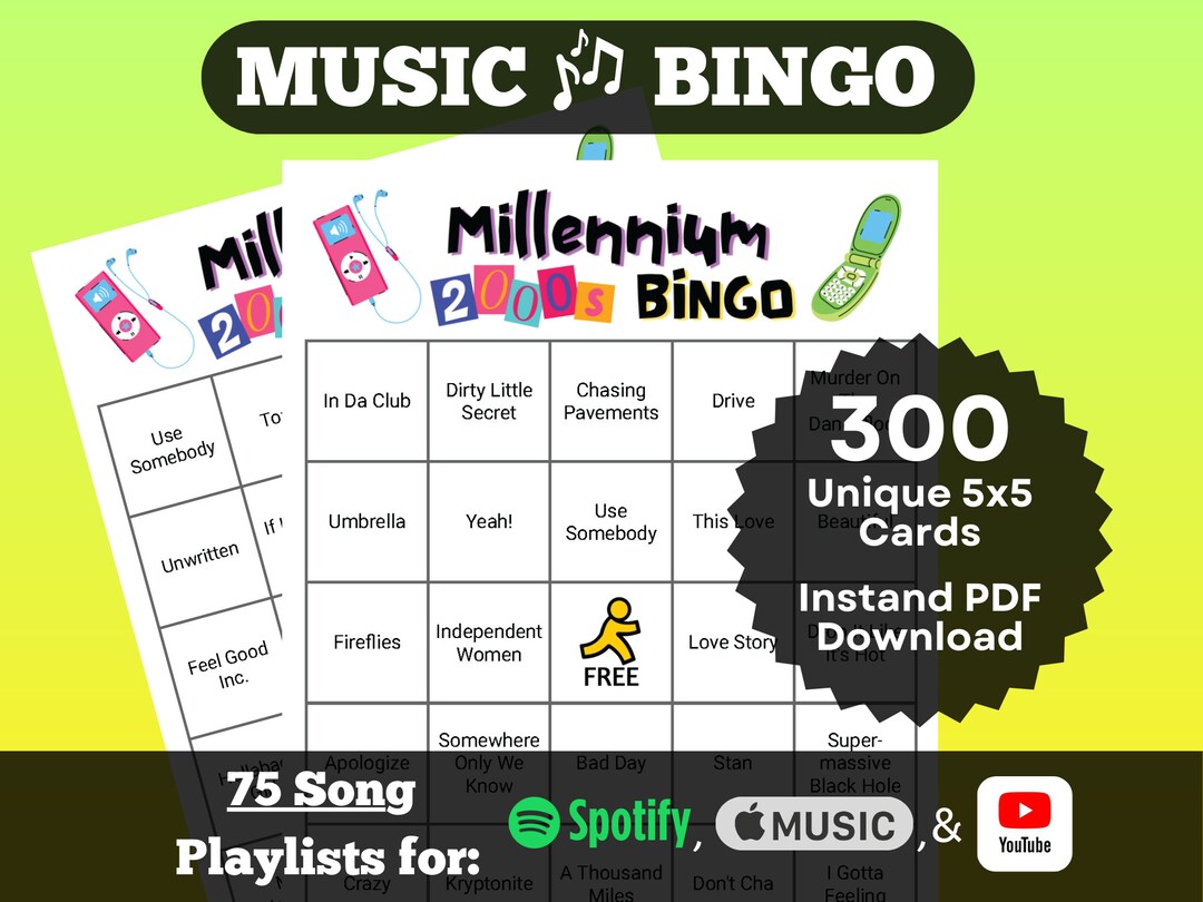 Music Bingo: Millennium 2000s Bingo. Hits From 2000-2009. 300 Unique ...