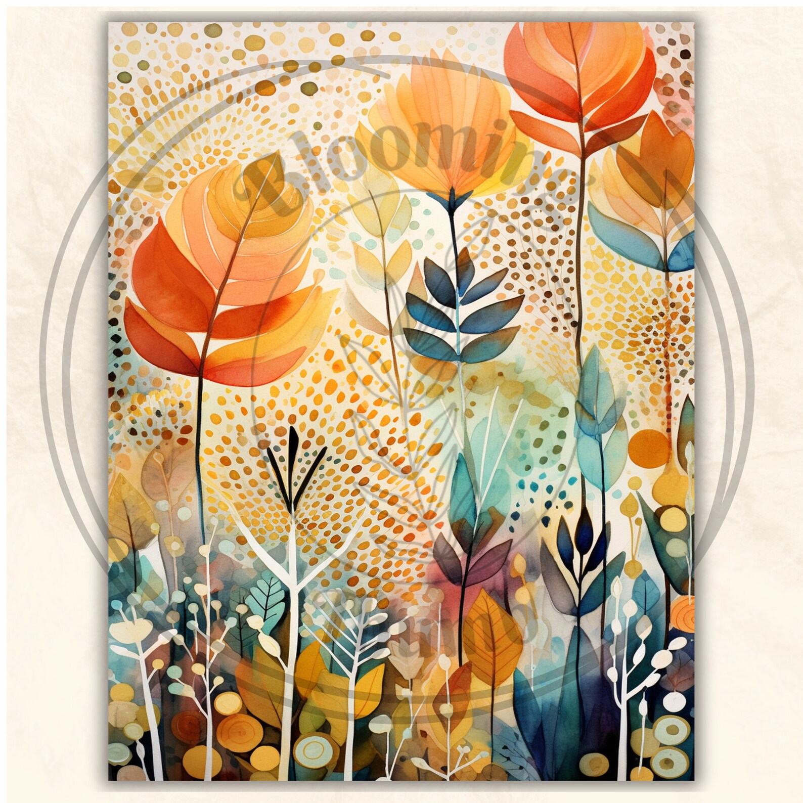 Abstract Watercolor Florals Orange Teal Junk Journal Paper Vol 1 ...
