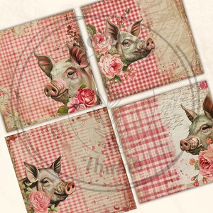 Vintage Red Gingham Pigs Floral Junk Journal Paper Vol 2 Antique Farm ...