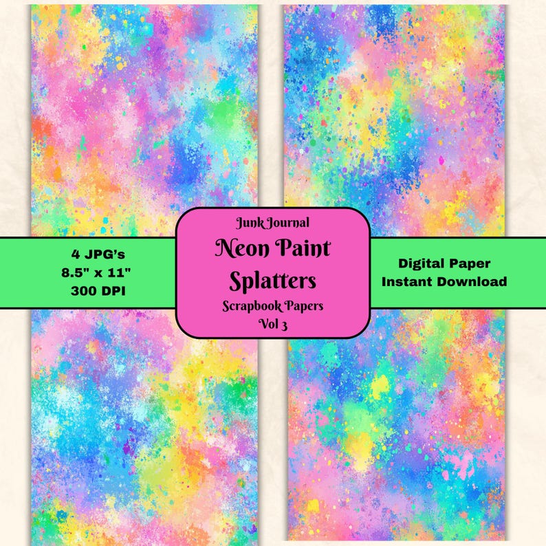 Neon Paint Splatter Scrapbook Paper Vol 3 - Colorful Abstract Art ...