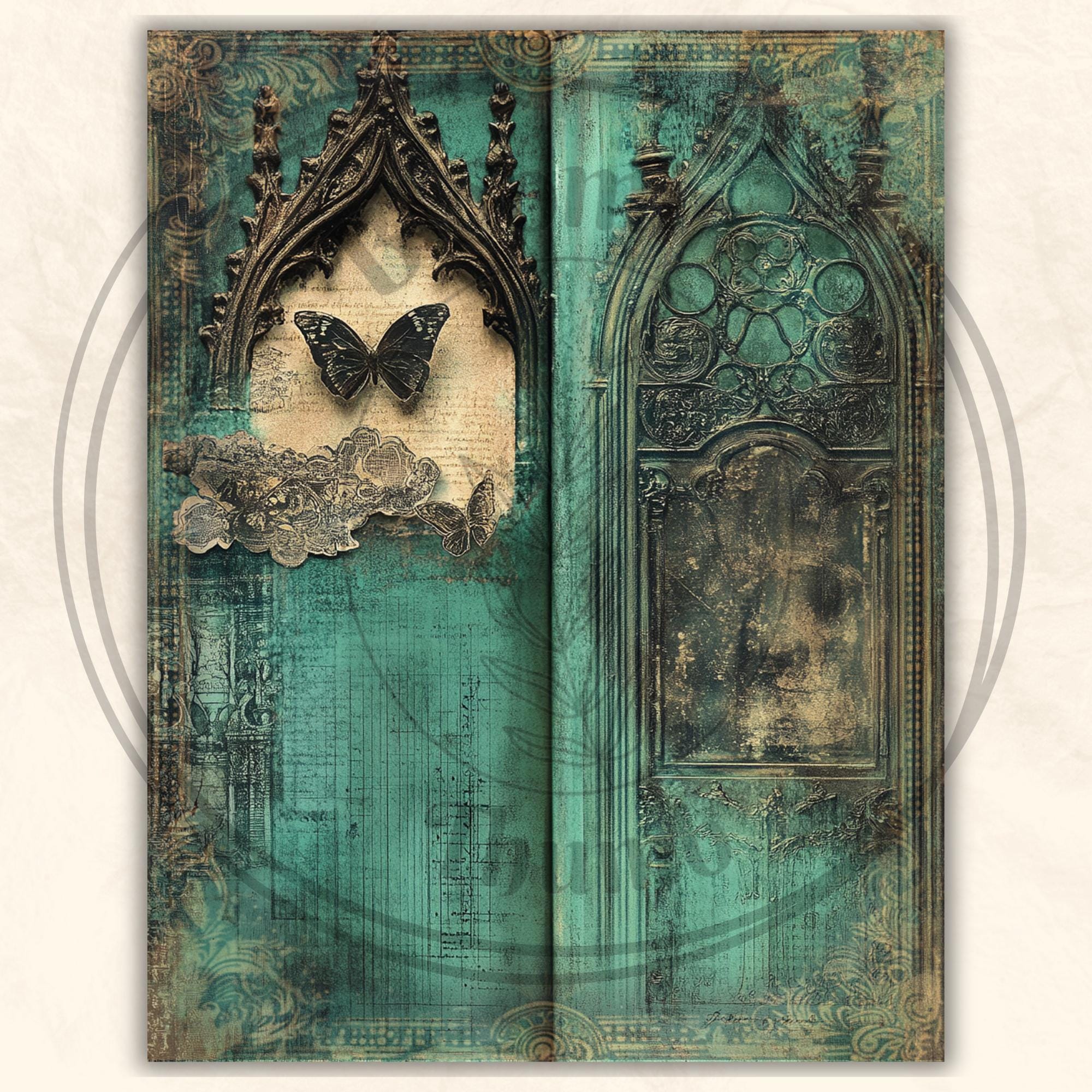 Dark Teal Gothic Junk Journal Paper: Collage Scrapbook (digital ...
