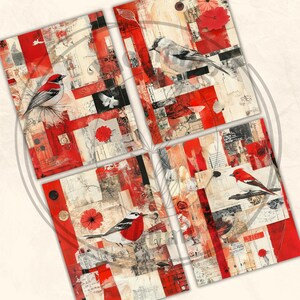 Red and White Collage Scrapbook Paper V1 Mixed Media Decoupage Craft ...