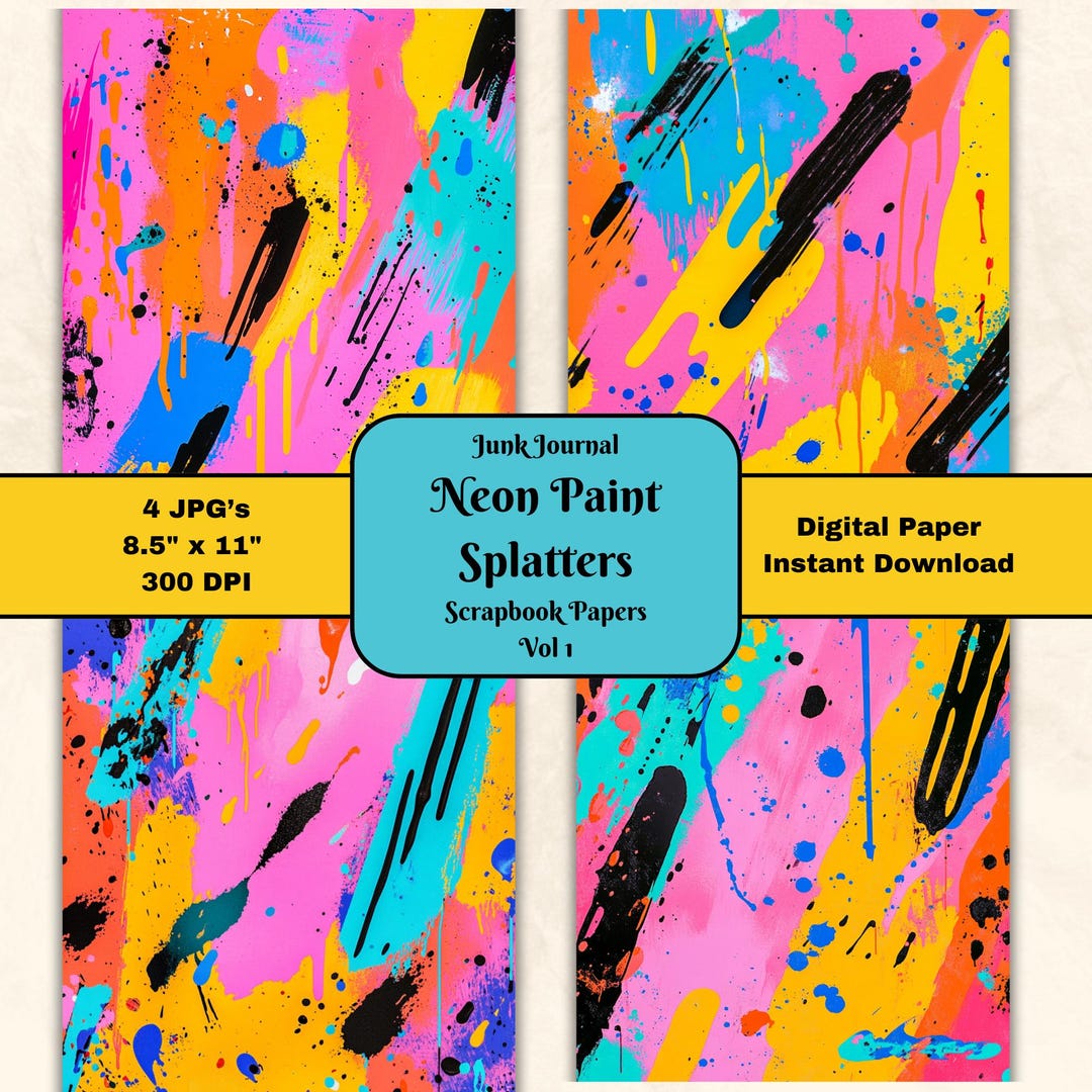 Neon Paint Splatter Scrapbook Paper Vol 1 - Colorful Abstract Art ...