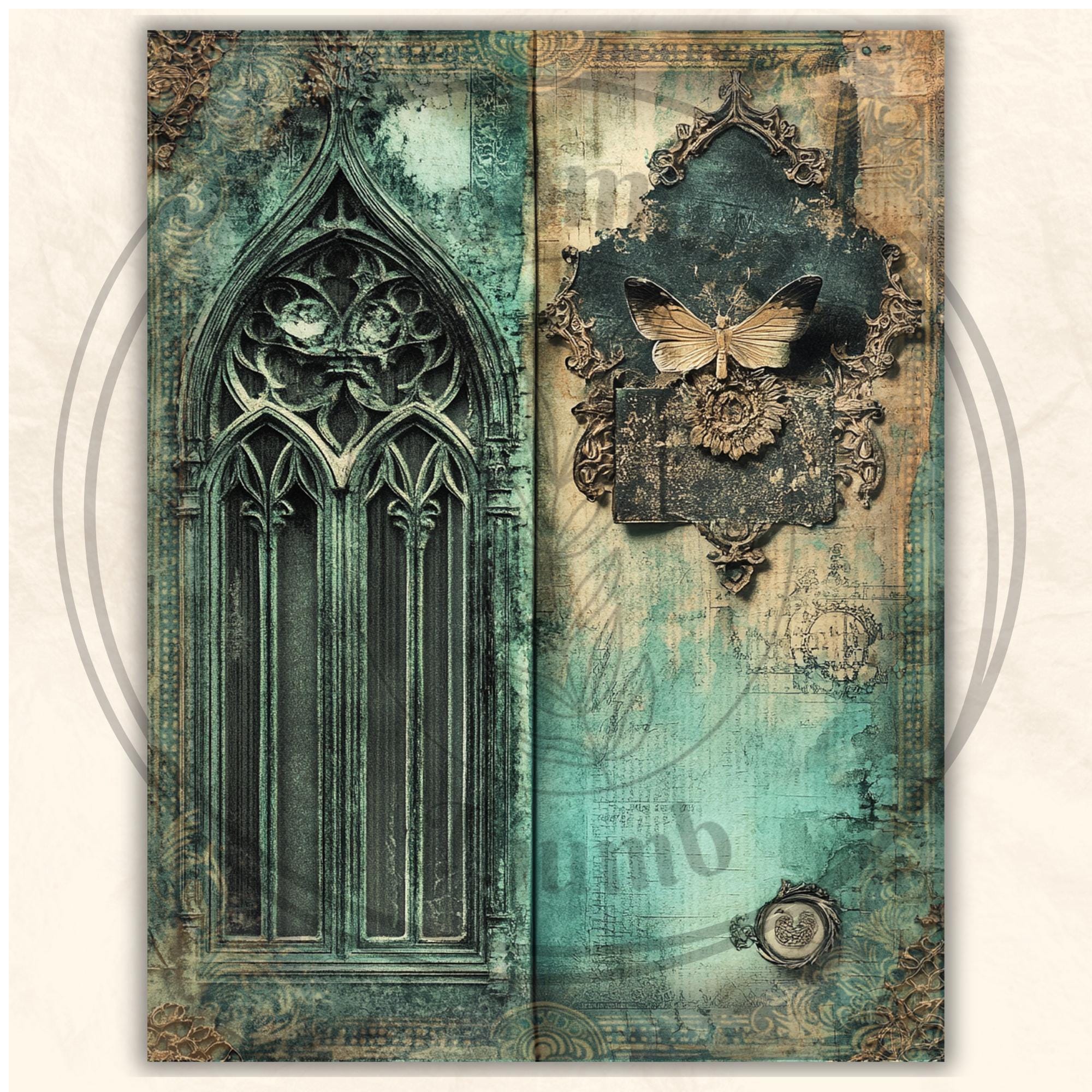 Dark Teal Gothic Junk Journal Paper: Collage Scrapbook (digital ...