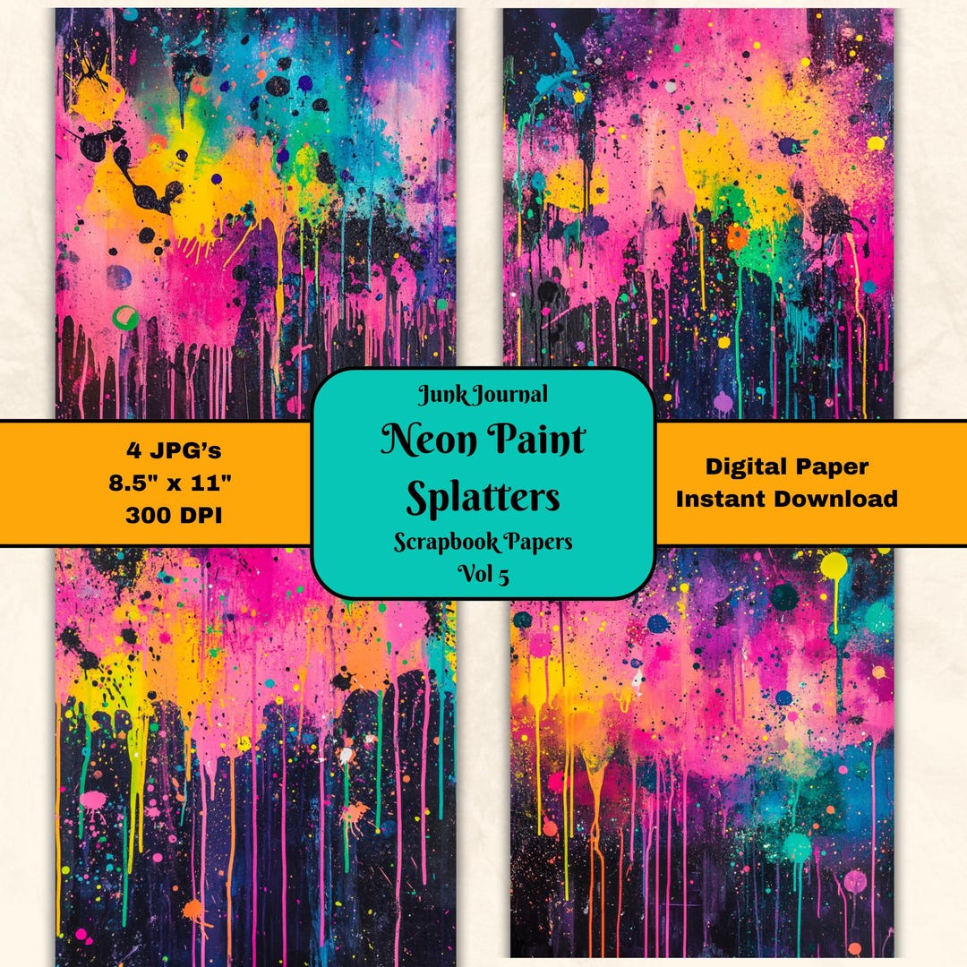 Neon Paint Splatter Scrapbook Paper Vol 5 - Colorful Abstract Art ...