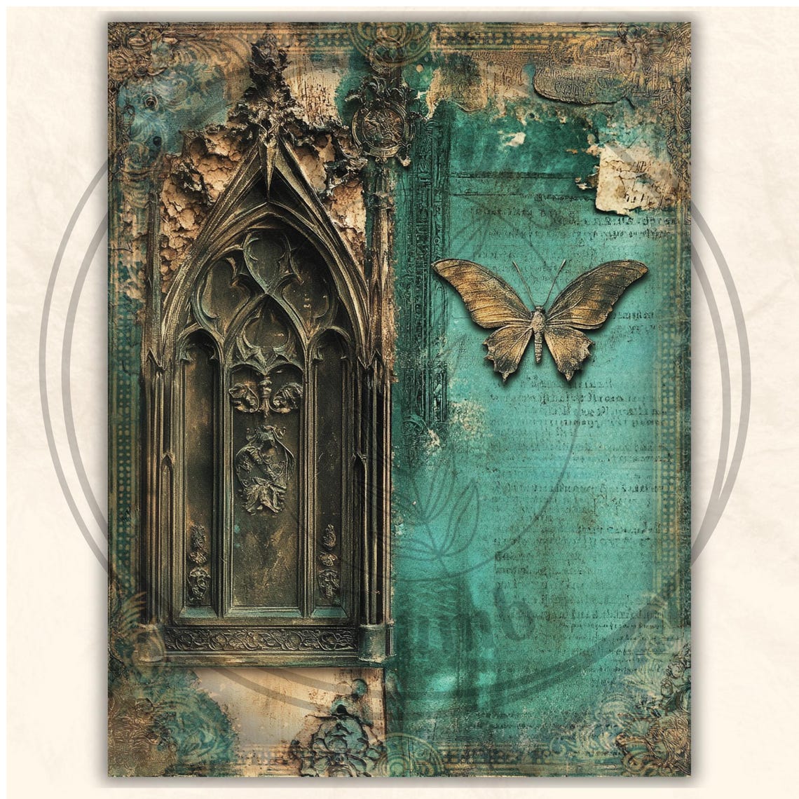 Dark Teal Gothic Junk Journal Paper: Collage Scrapbook (digital ...