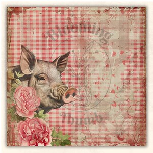 Vintage Red Gingham Pigs Floral Junk Journal Paper Vol 2 Antique Farm ...
