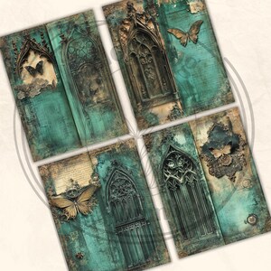 Dark Teal Gothic Junk Journal Paper: Collage Scrapbook (digital ...