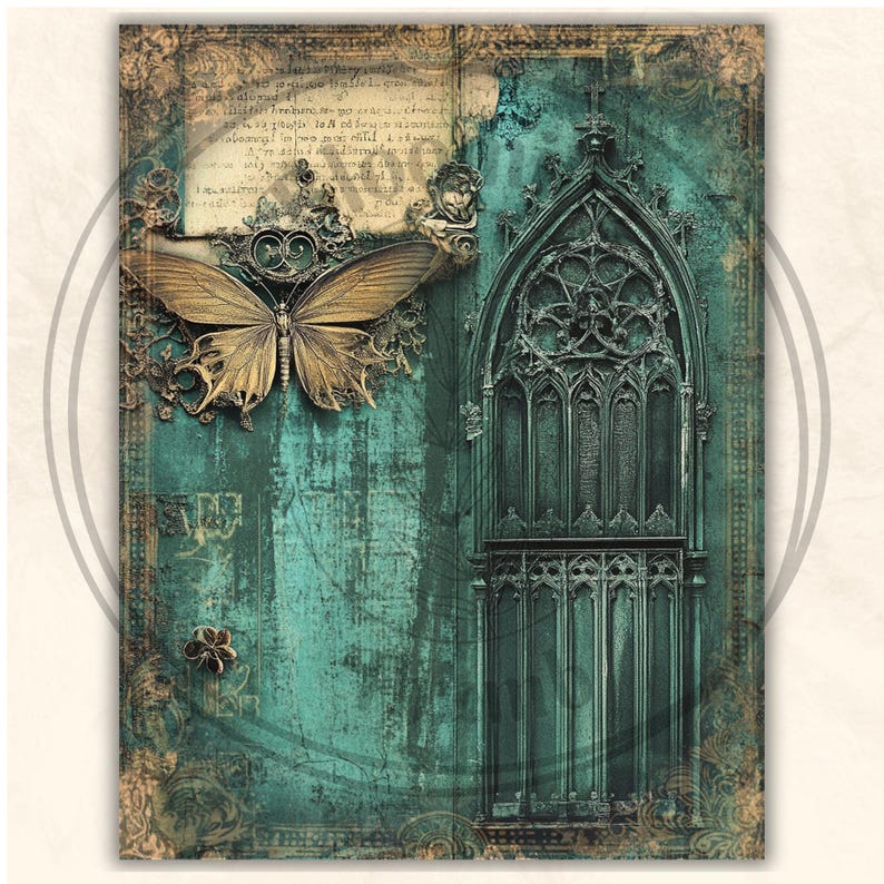 Dark Teal Gothic Junk Journal Paper: Collage Scrapbook (digital ...