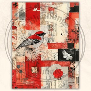 Red and White Collage Scrapbook Paper V1 Mixed Media Decoupage Craft ...