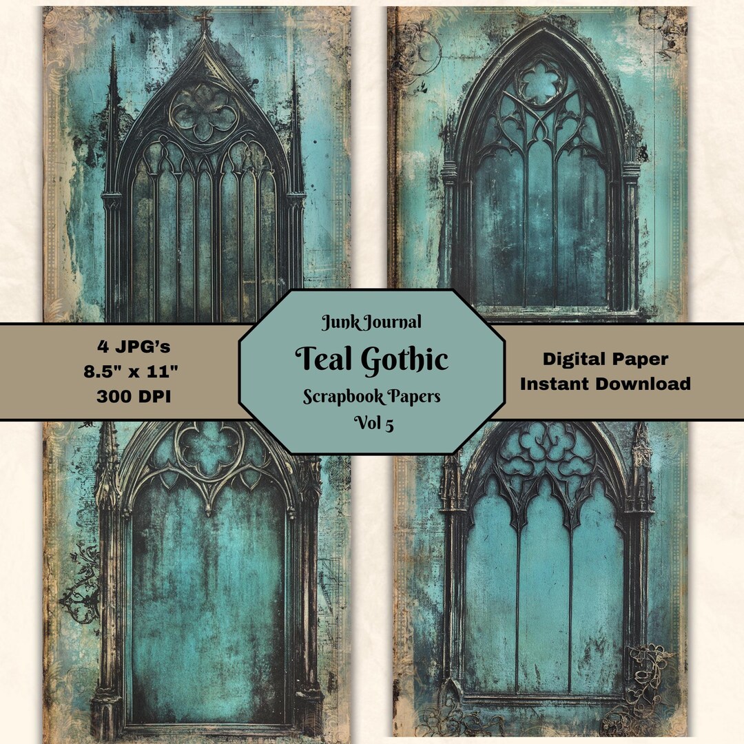 Dark Teal Gothic Junk Journal Page Collage Scrapbook V5 Mixed Media ...