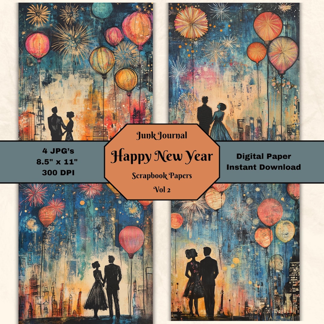 Colorful Happy New Year Scrapbook Paper Vol 2 - Celebration Mixed Media ...