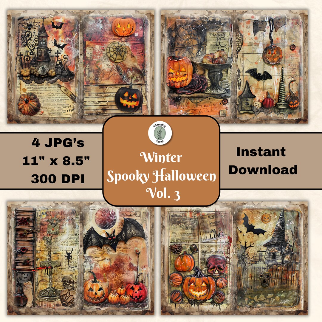 Spooky Halloween Collage Sheet: Pumpkin Scrapbooking Paper (digital ...
