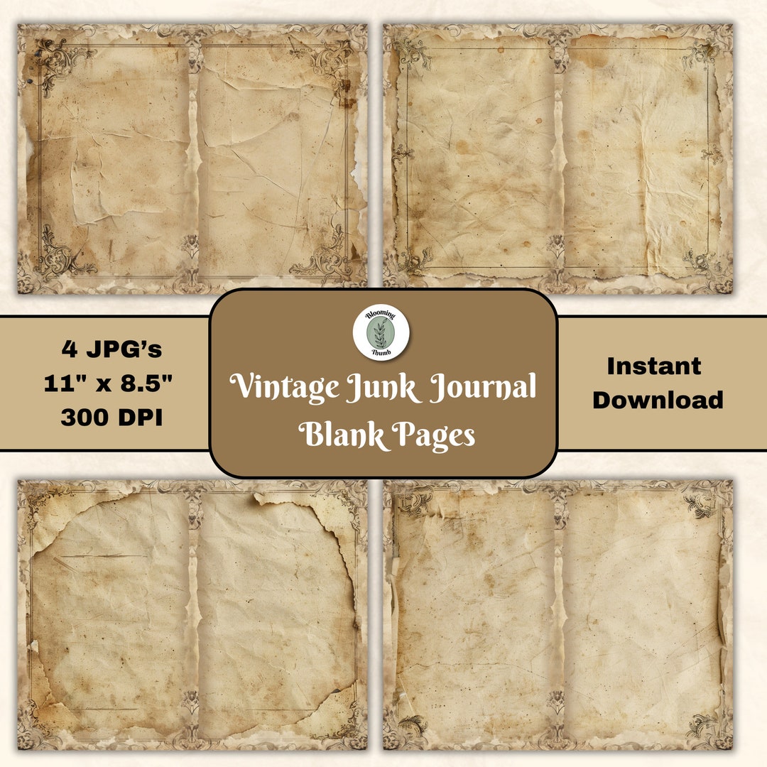 Blank Vintage Junk Journal Pages - Landscape 11x8.5 Digital Paper Sheet ...