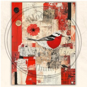 Red and White Collage Scrapbook Paper V1 Mixed Media Decoupage Craft ...