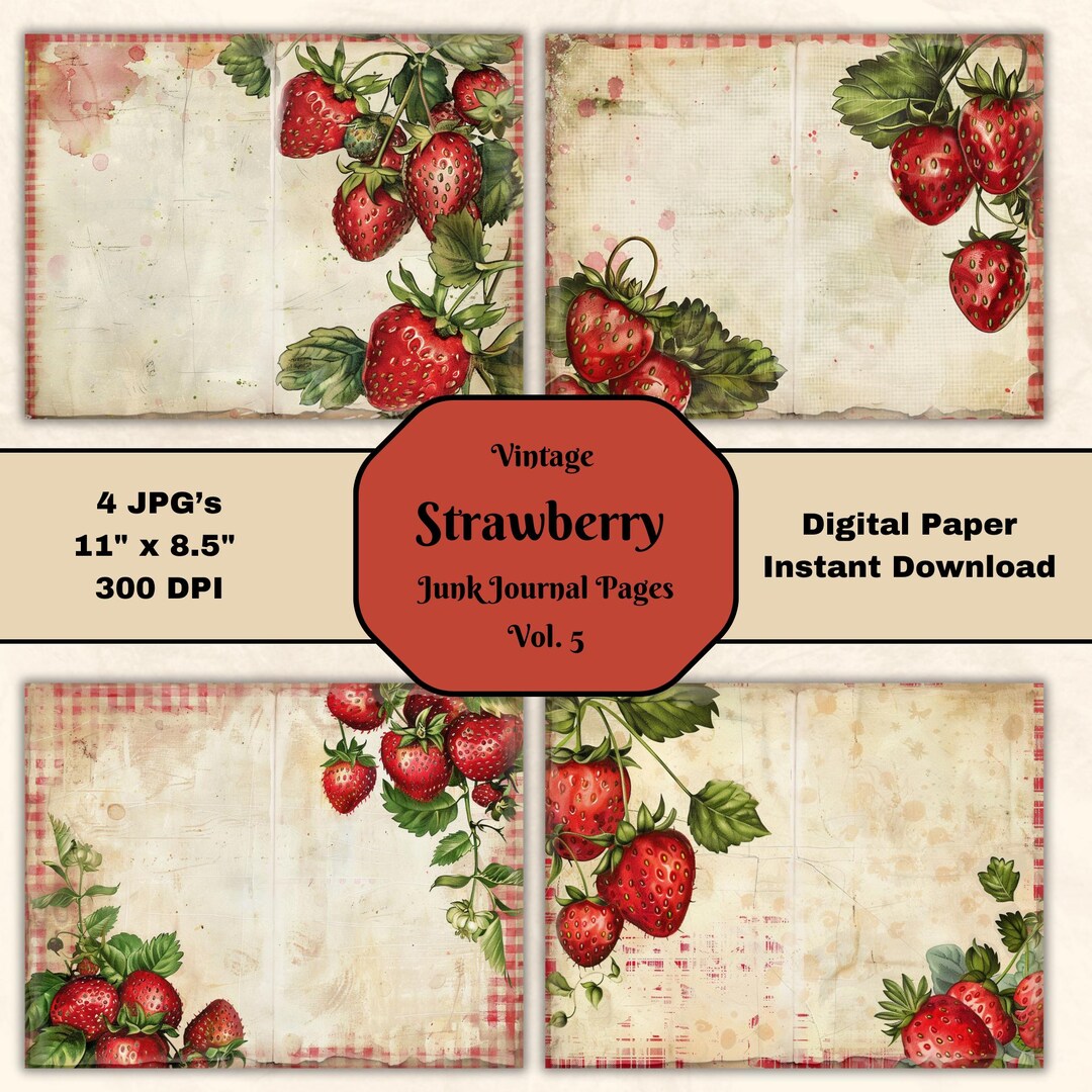 Vintage Strawberry Junk Journal Pages Vol 5 Landscape 11x8.5 Digital ...