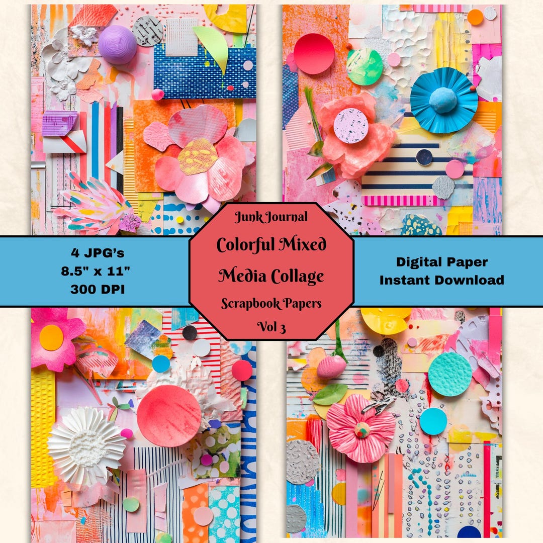 Colorful Mixed Media Collage Paper Vol 3 - Scrapbook Decoupage Craft ...