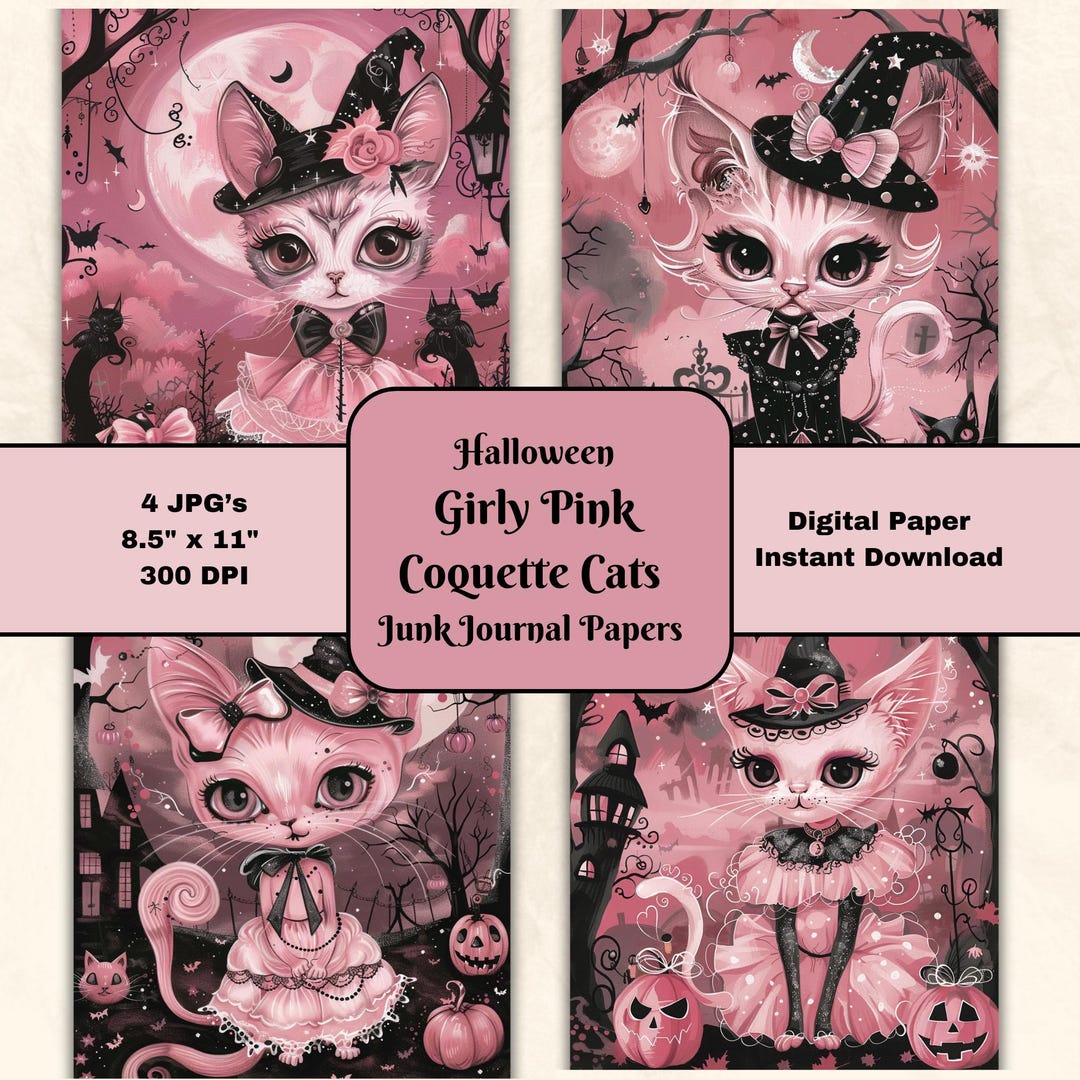 Pink Coquette Cat Junk Journal Papers 8.5x11 Cute Girly Collage ...