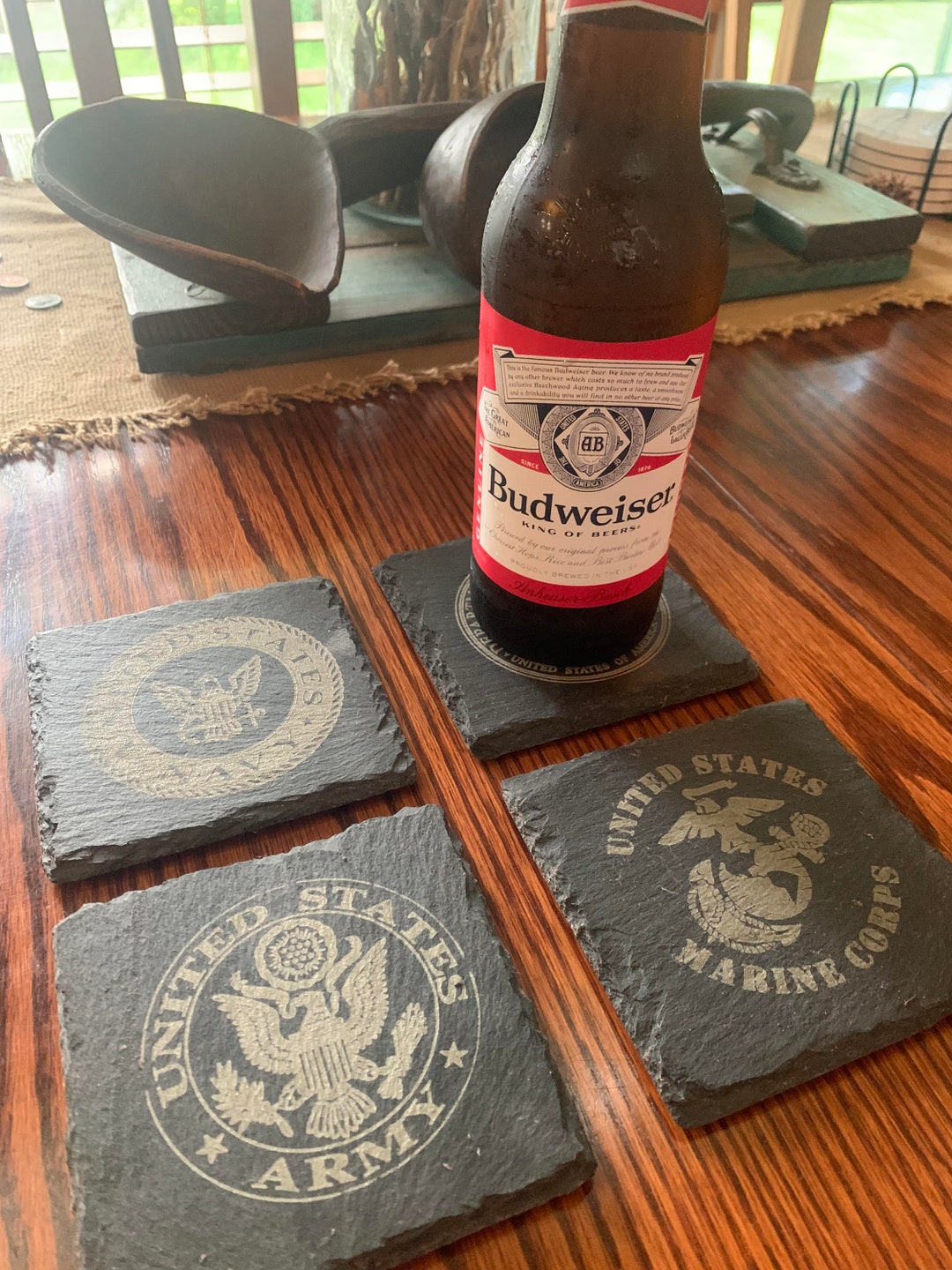 Military Engraved Slate Coasters; Custom Made Drink Coasters, US Armed ...