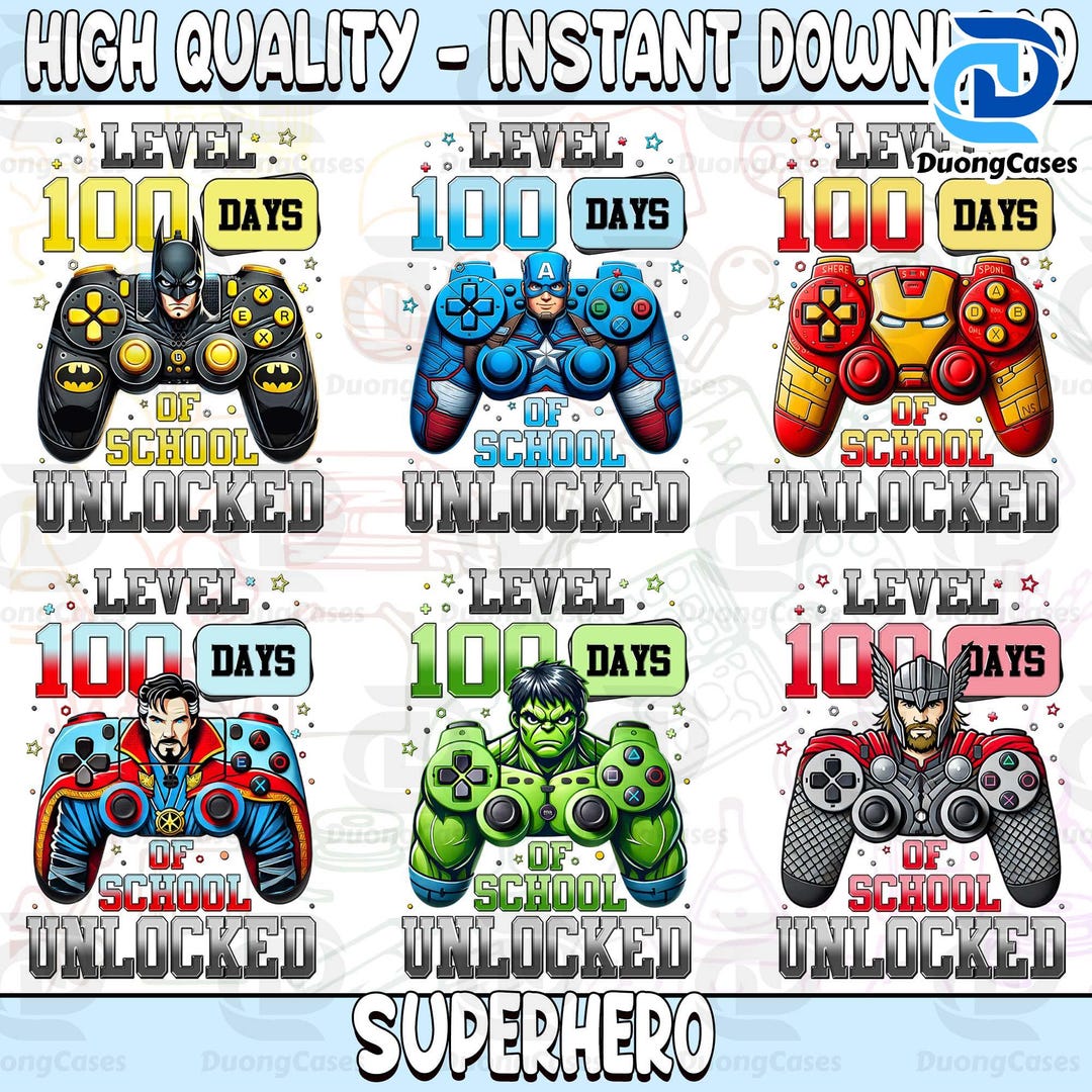 Bundle Superhero 100 Days Png, 100 Days of School Png, Level 100 Days ...