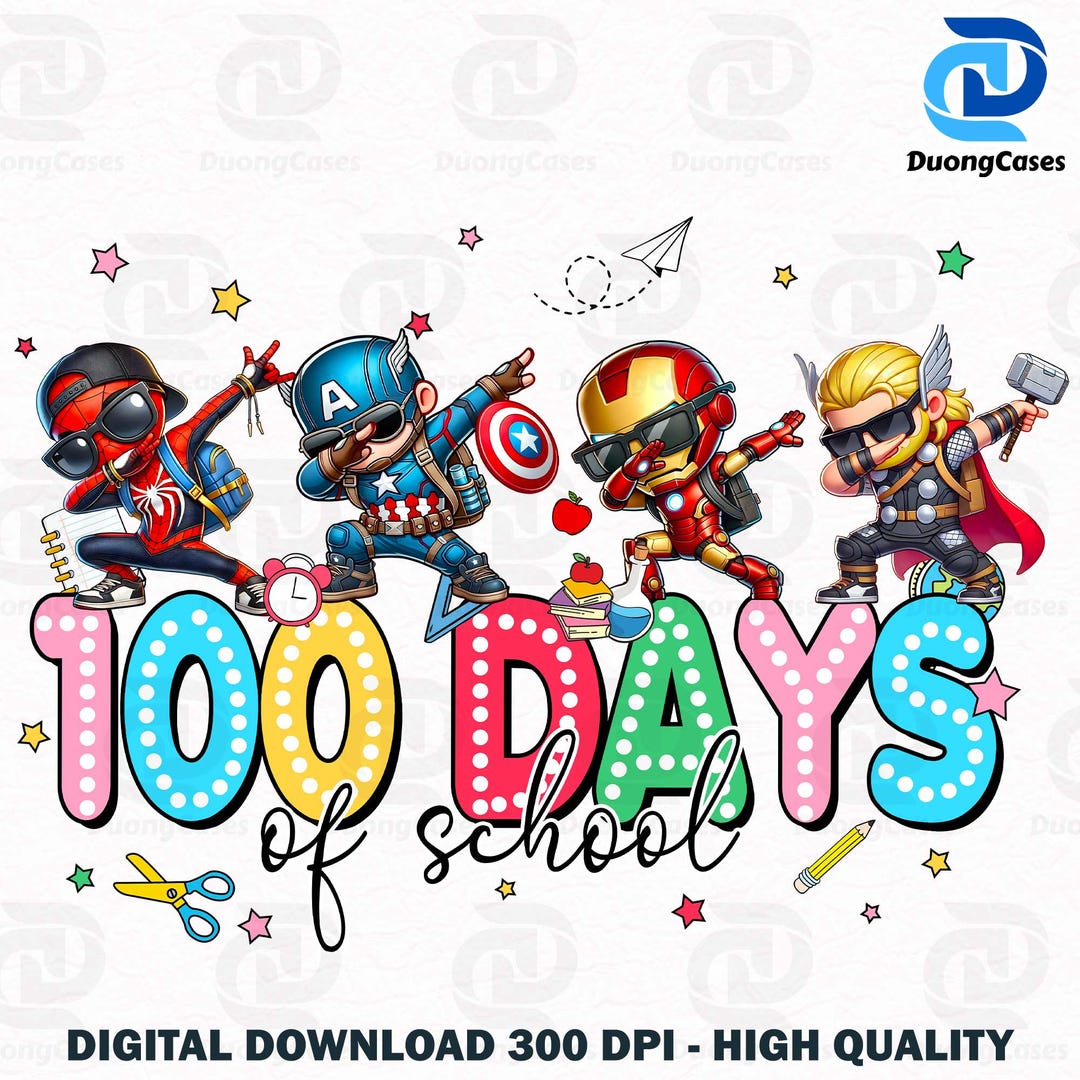 Superhero 100 Days Png, 100 Days of School Png, 100 Days Cartoon Png ...