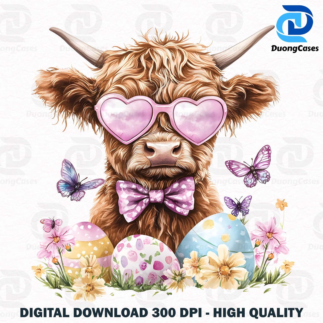 Easter Day Highland Cow PNG, Cute Cow Easter Png, Retro Easter Png ...